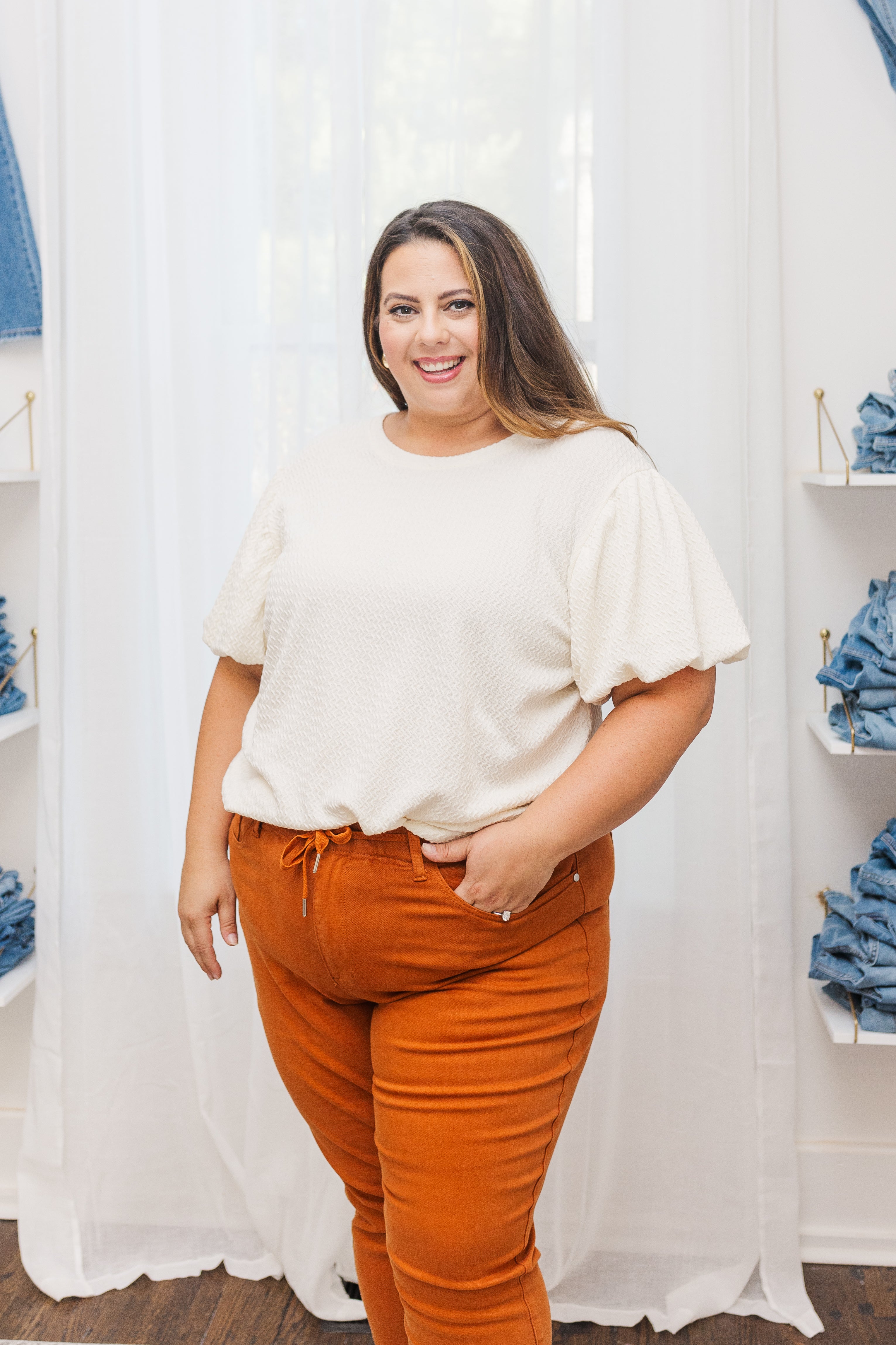 Emory Textured Puff Sleeve Blouse in Cream - FINAL SALE – Ari + Ava