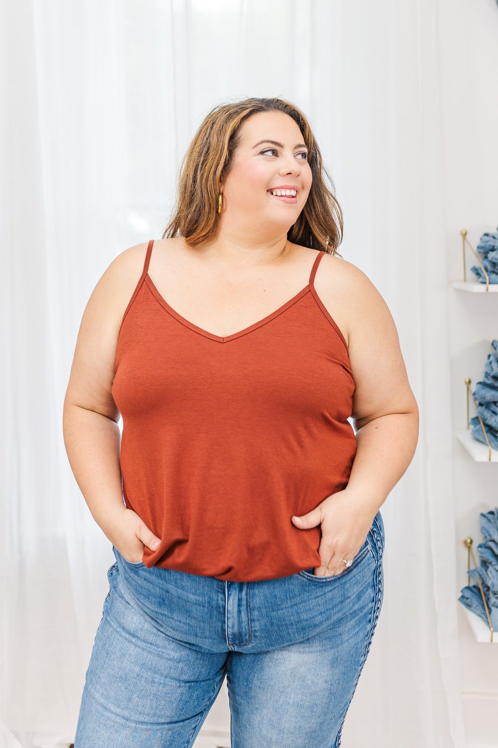 Fiona Front and Back Reversible Spaghetti Cami in Copper Red – Ari + Ava